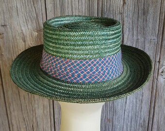 Green straw hat | Etsy