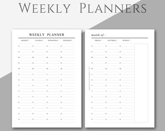 Weekly Planner Printable Horizontal Layout A5 Size Undated