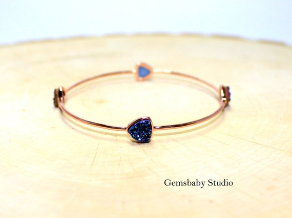 Rose Gold Druzy Stone Bangle/Rose Gold Jewelry/Druzy