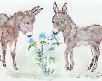 Donkey watercolor | Etsy