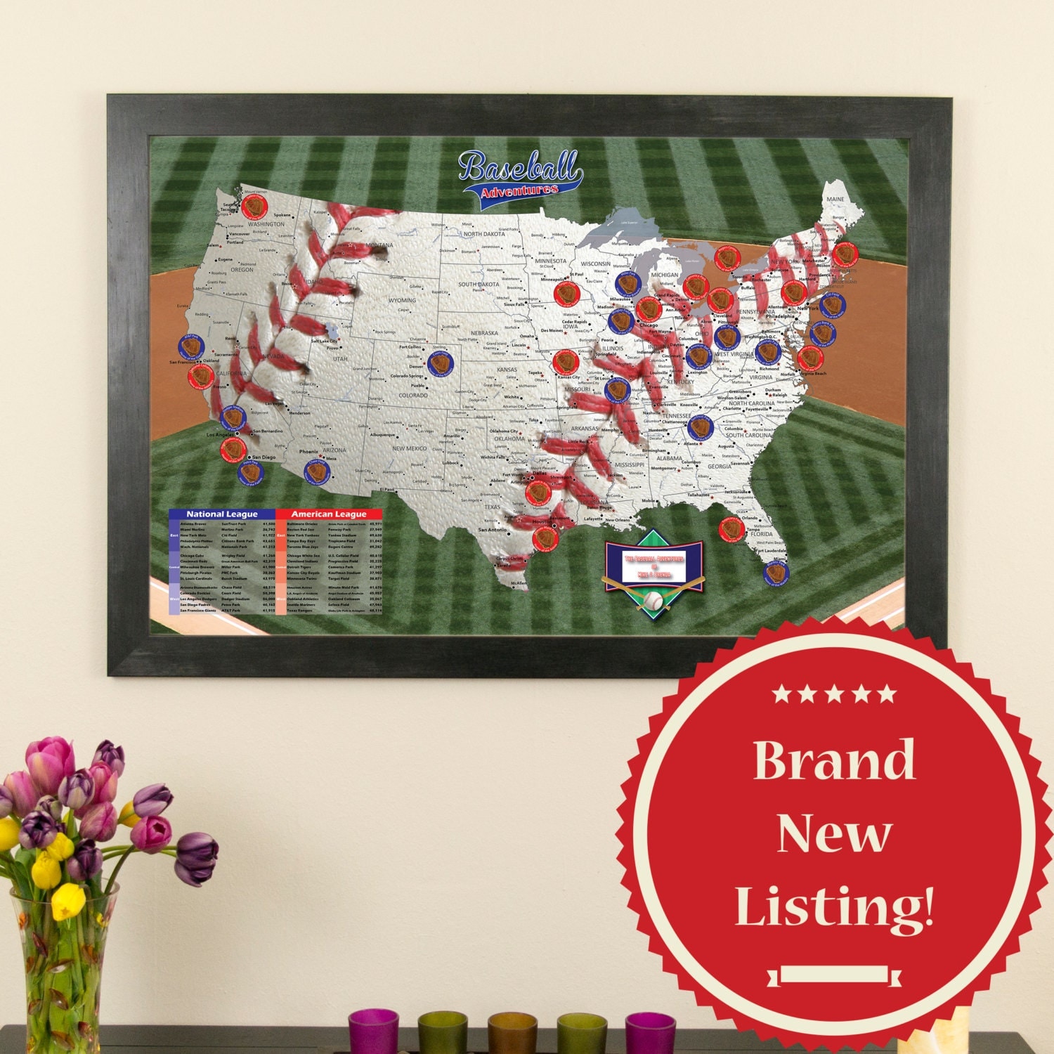 Personalized Baseball Adventures Travel Map Baseball Stadium