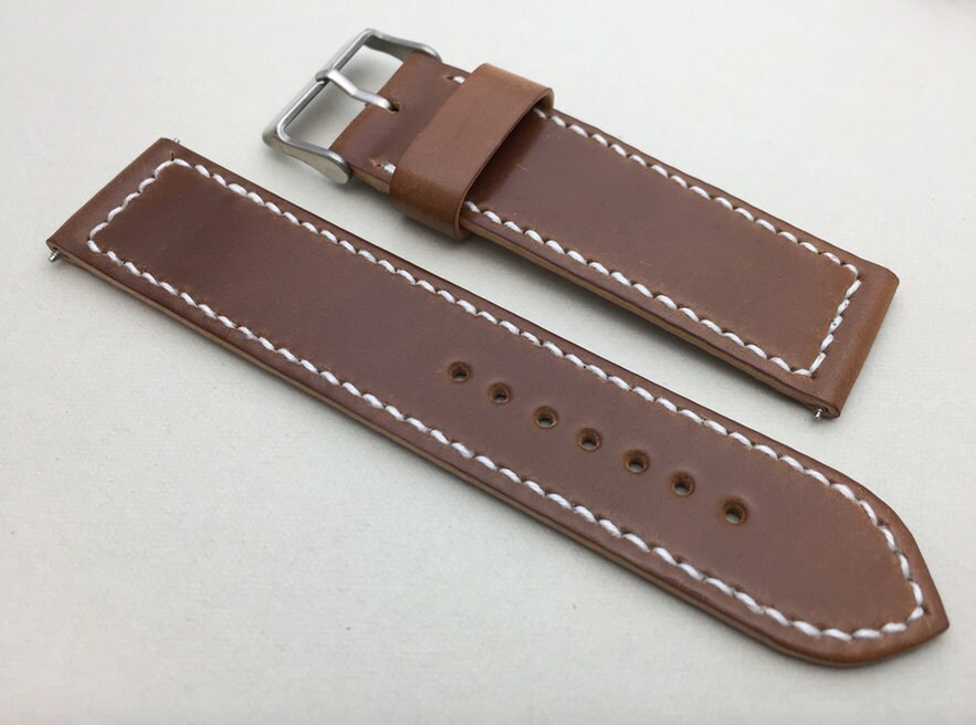 Horween shell cordovan bourbon coloured watch strap with box