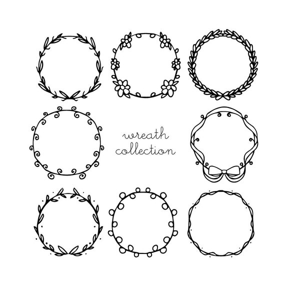Items similar to wreath clipart, wreaths png black white border circle ...