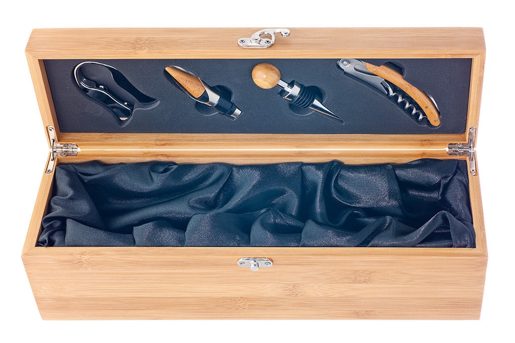 Personalized Bamboo Wine Box with Tools Custom Engraved