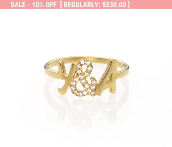 Diamond initial ring Personalized diamond by RimonFineJewelry