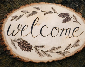 Wood burning welcome | Etsy