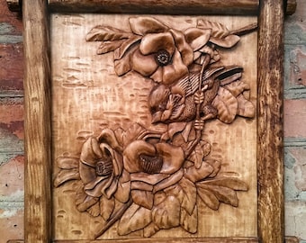 Carved wood panel | Etsy