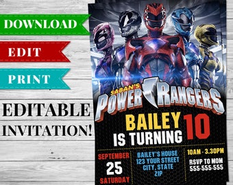 Power rangers invite | Etsy