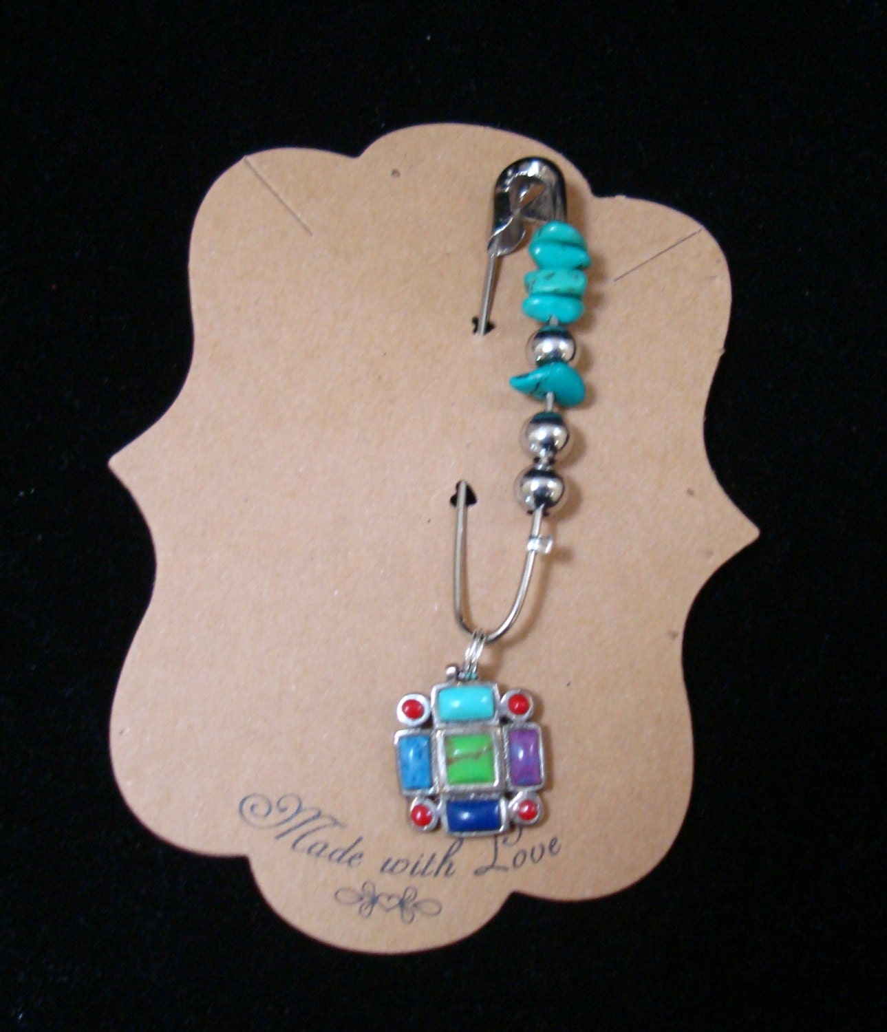 Sterling Silver Turquoise Safety Pin by Windspiritdesign on Etsy