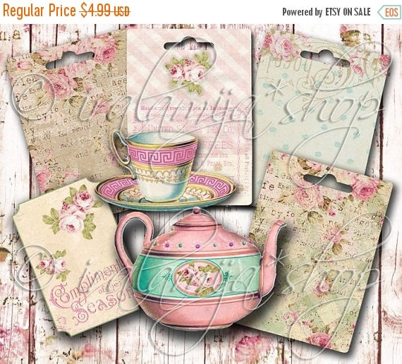 SALE TEA PARTY Collage Digital Images printable download