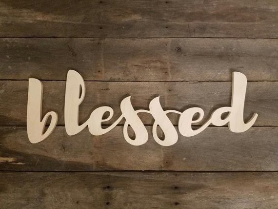 Wood blessed sign Wooden Letters unpainted wooden wall
