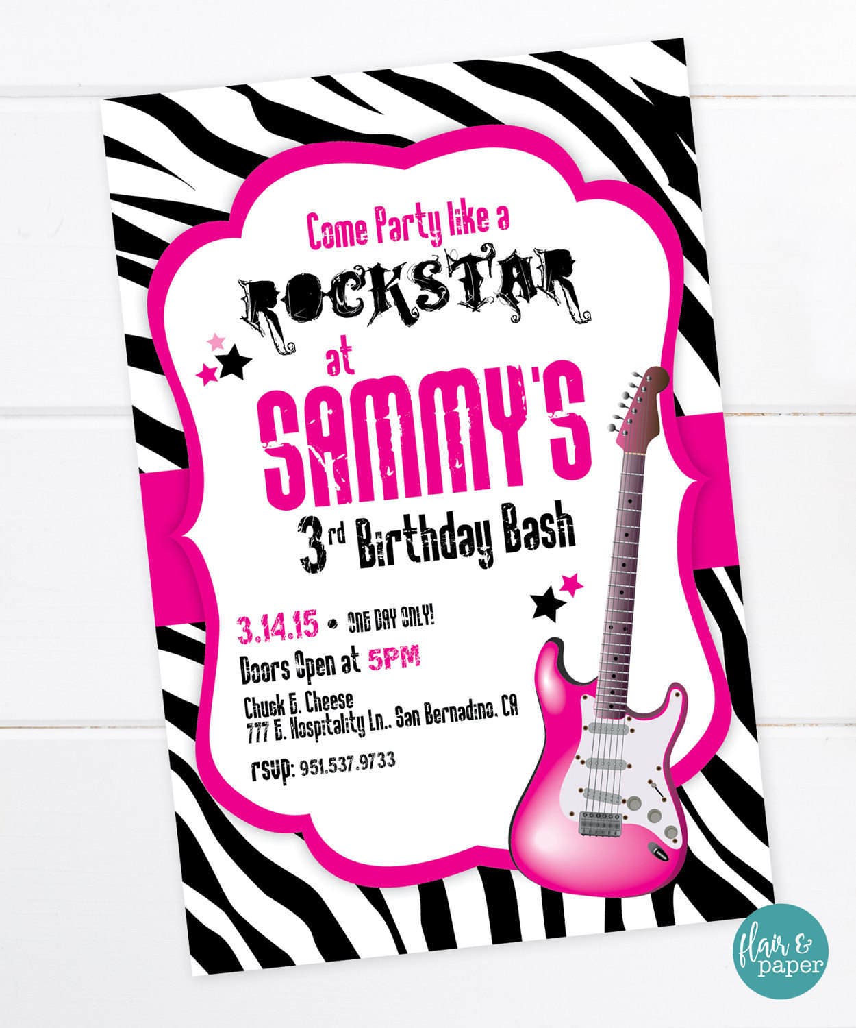 Rockstar Birthday Invitation Rock star Birthday Rock out