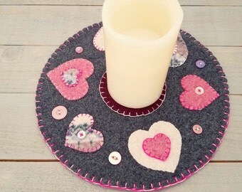 Heart Candle Mat Pink and Gray Valentines Day
