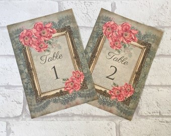 Antique style wedding table number cards names vintage frame