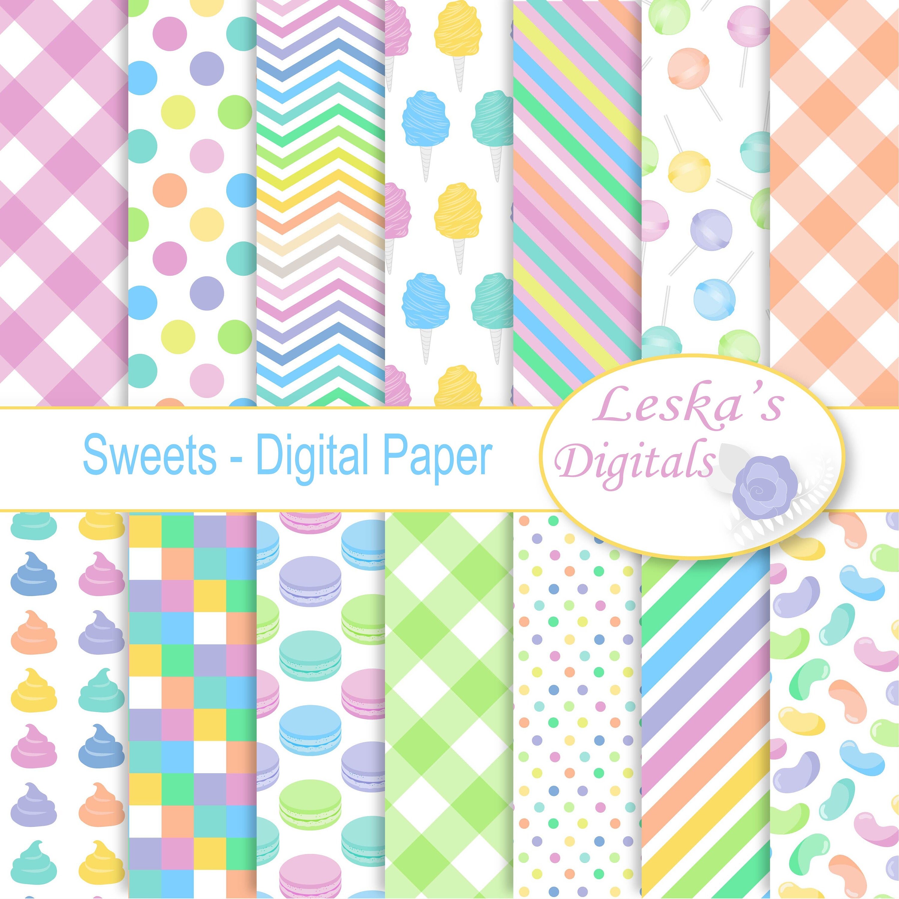Candy Digital Paper CANDY PATTERN PRINTS Pastel