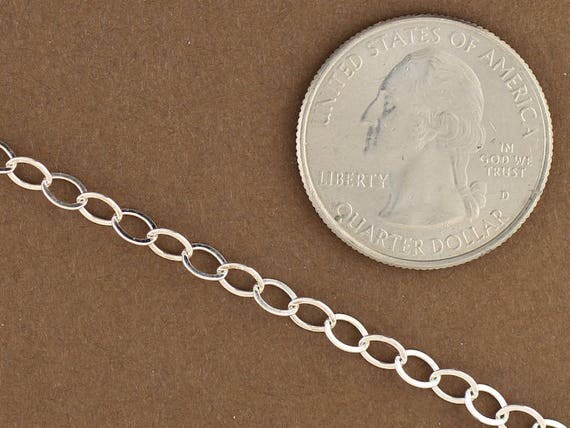 Sterling Silver Extension Chain. Flat Cable Chain. 3.5mm x 5mm