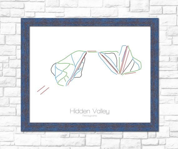 Hidden Valley Map Pennsylvania PA Ski Snowboard Trail Map Art
