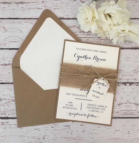 Rustic wedding invitation burlap wedding invitation kraft
