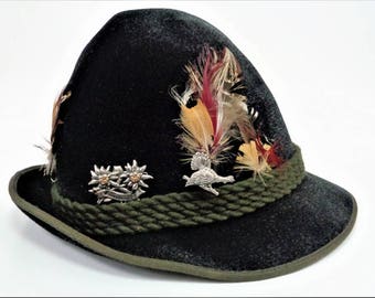 Pinocchio Hat Tyrolean Alpine Style hat tan wool felt feather