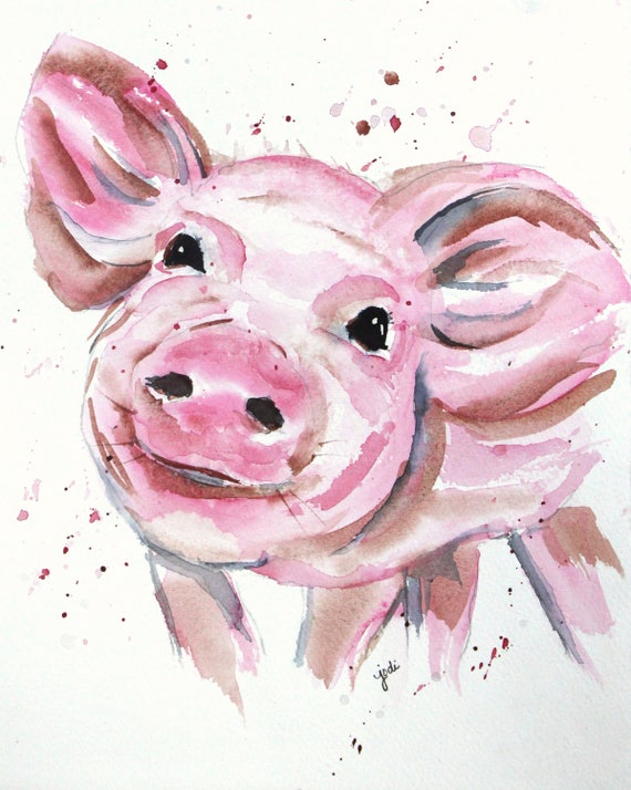 Mig Pig Watercolor Print of Original Painting Watercolor Pig