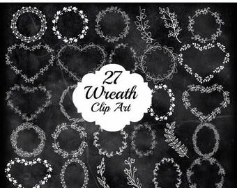 Chalk Floral Wreaths. 12 digital Clipart in 3 colors.