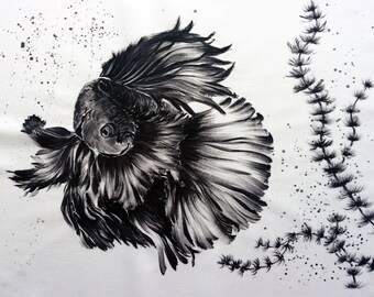 Sumi e fish | Etsy