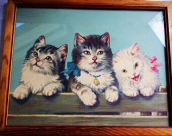 Vintage kitten print | Etsy