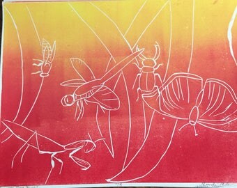 Butterfly linocut | Etsy