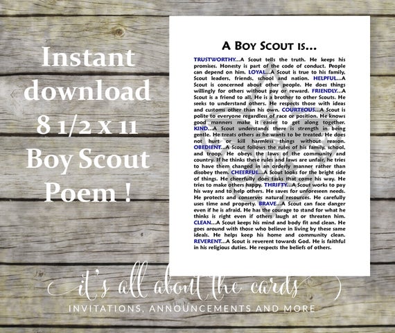Boy Scout Poem Simple Instant Download 8 1/2 x