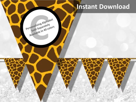 Gold Giraffe Print Bunting Pennant Banner, Jungle Safari Party ...