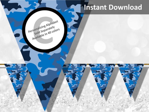 Blue Camo Camouflage Bunting Pennant Banner, Camo Camouflage Party ...