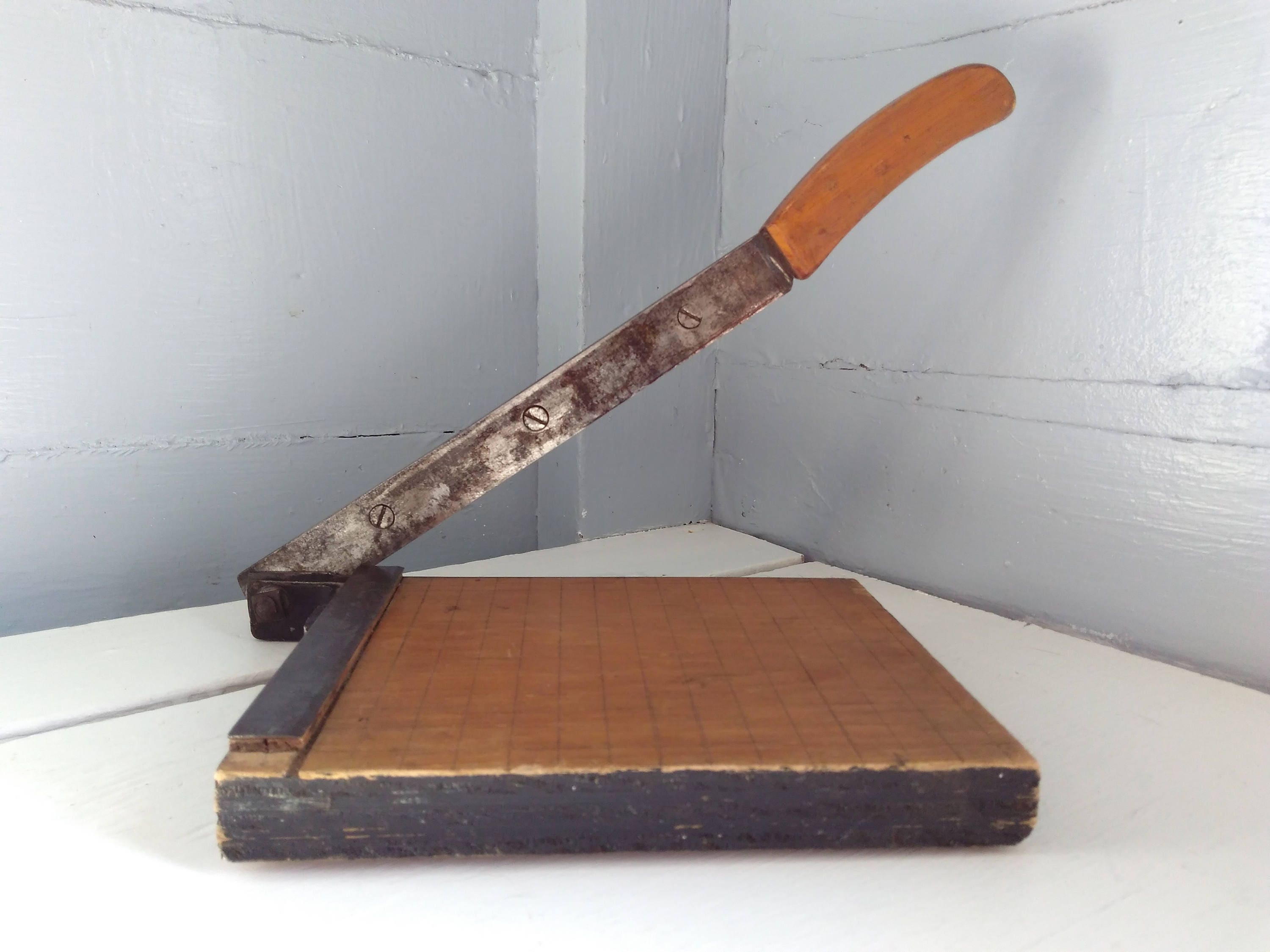 Paper Cutter, Antique, L.L.S. Co, Mini, Guillotine,Paper Trimmer ...