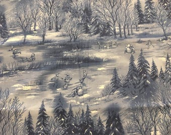 Winter scene fabric | Etsy