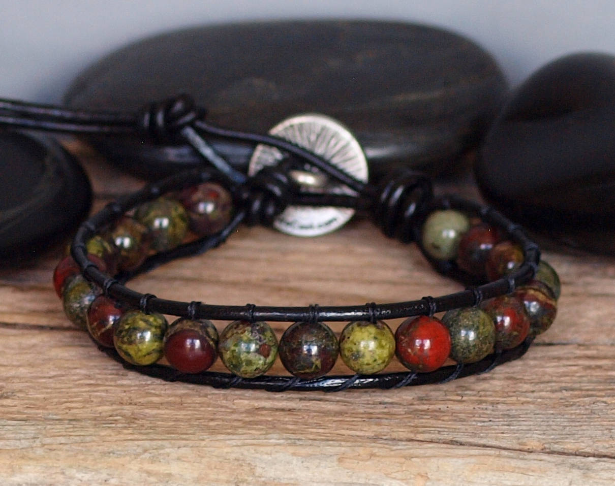 Mens Stone Bead Bracelet Dragon Bracelet Dragon Blood Jasper Mens Stone Bead Bracelet Dragon Bracelet Dragon Blood Jasper