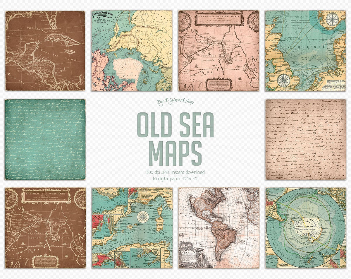 Vintage maps digital paper Old Sea Maps with