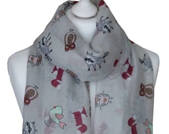 Forest Friends Womens Girls T-Shirt Gray Tee Shirt Deer Bird