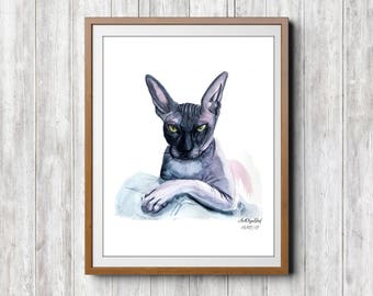 Sphynx cat art | Etsy