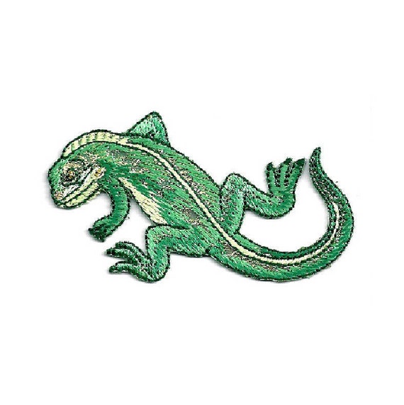 Lizard Green Reptile Embroidered Iron On Applique Patch