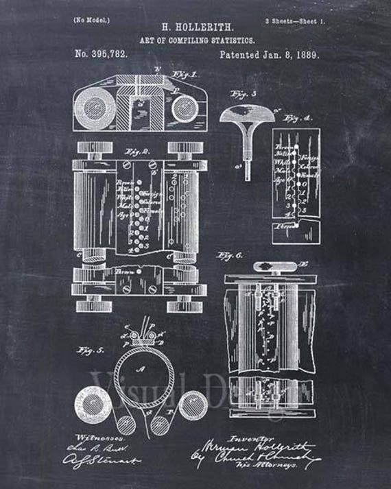 First Computer Patent Print in 1889 Patent Art Print