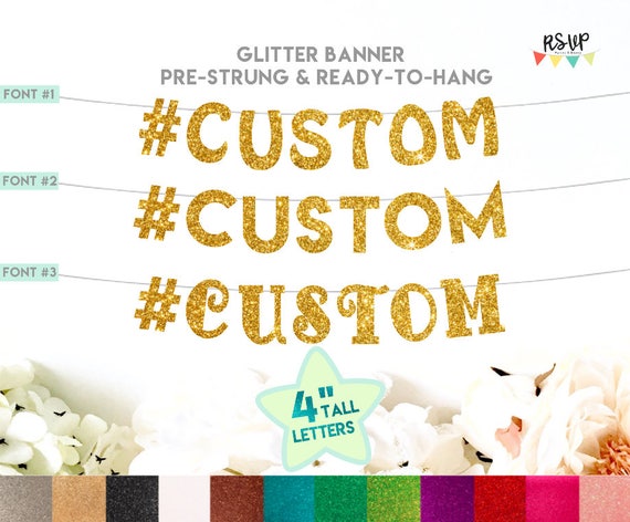Custom Hashtag Banner Custom Banner Glitter Hashtag