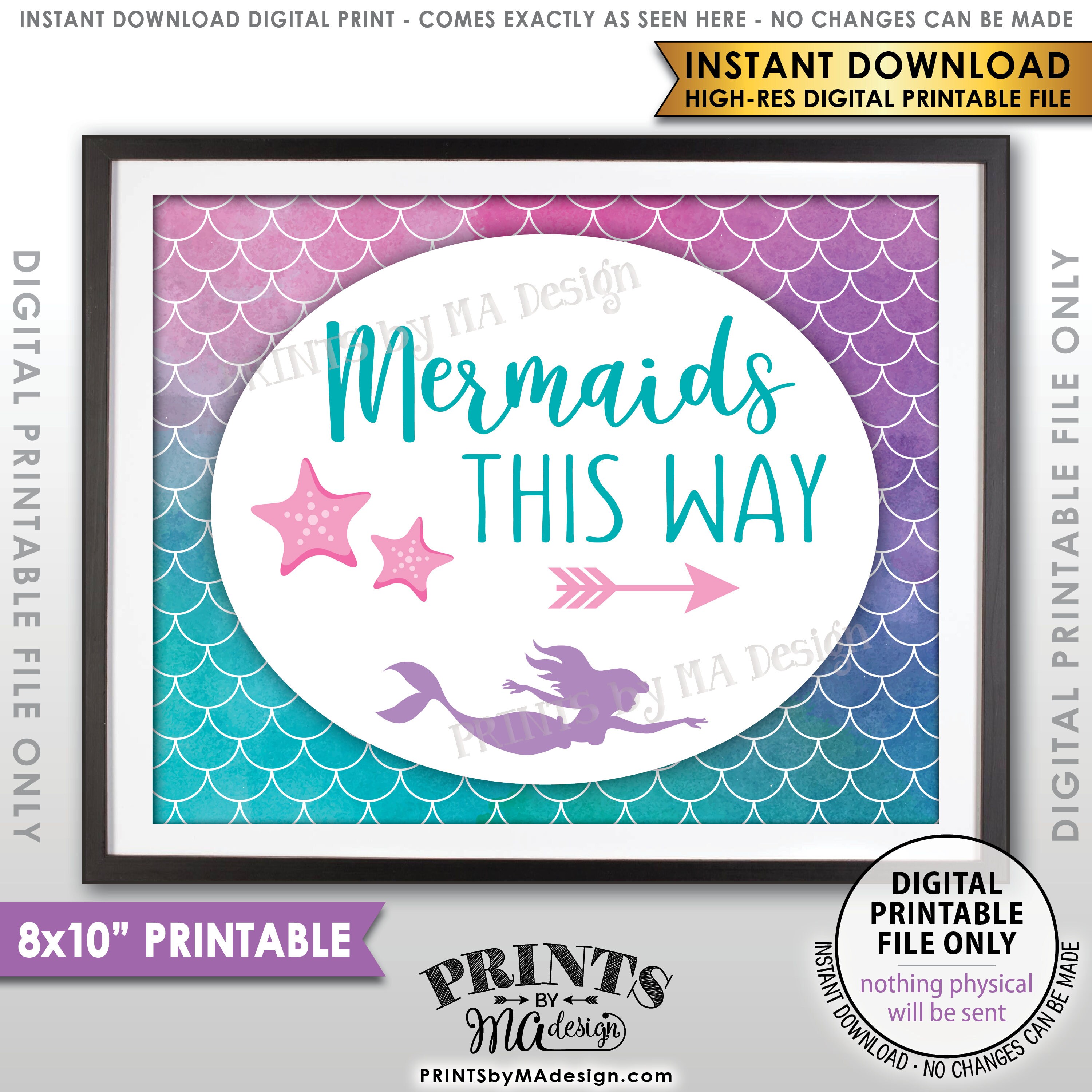 Mermaids This Way Sign, Arrow Right to Mermaid Party, Mermaid Birthday ...