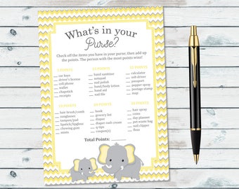 Elephant Baby Shower What's in Your Purse Game Printable