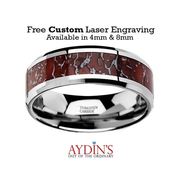 Dinosaur Bone Ring Red Dinosaur Bone Inlay Tungsten