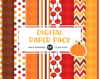 Pumpkin Fall Digital Paper Autumn Scrapbooking Leaves