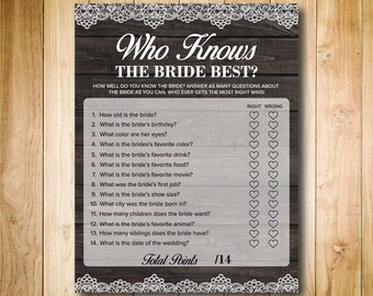 Who knows the Bride best how well do you know the bride game