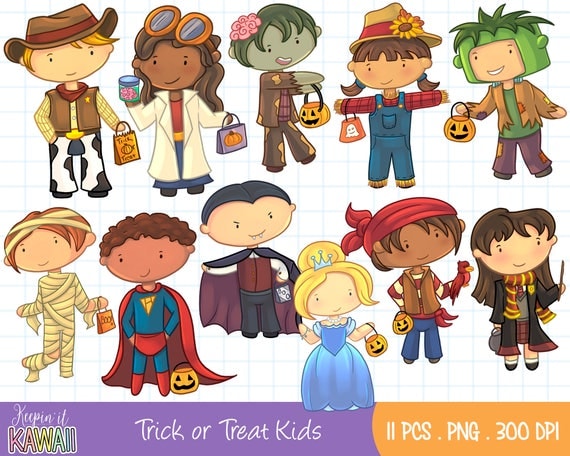 Cute Kids Trick or Treat Clip Art Set Kids Trick or Treating