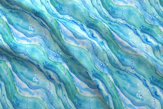Watercolor Summer Ocean Fabric Diagonal Marine Pattern By