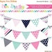 Bunting Banner Clipart Graphics Pink Yellow Teal and Blue