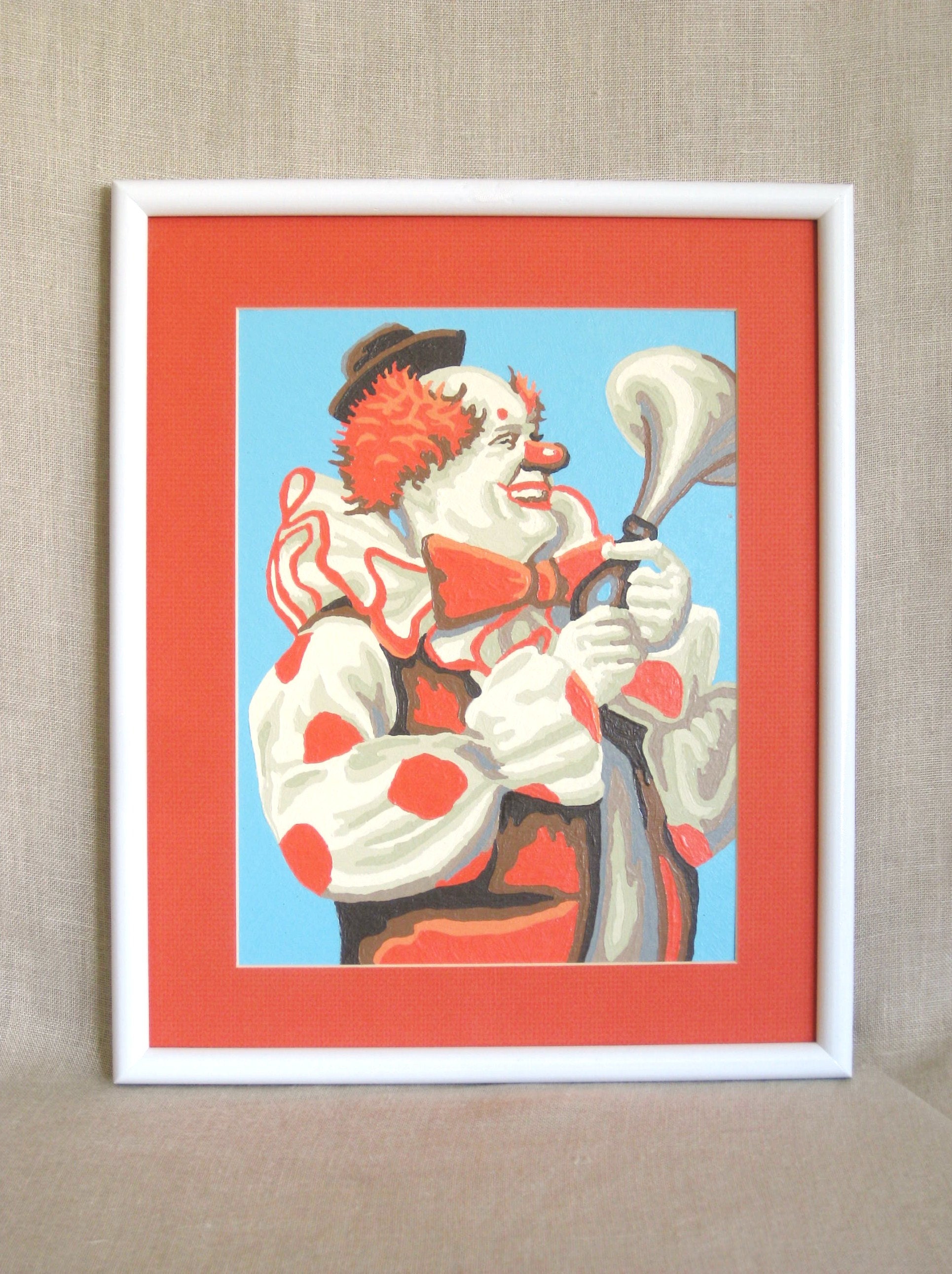 Vintage Clown Paint By Number Red White and Blue Hand