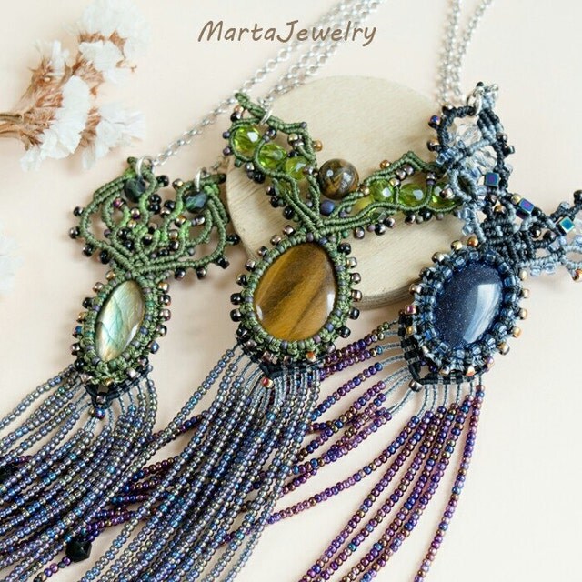 Unique handmade Beaded macrame and crochet jewelry by MartaJewelry